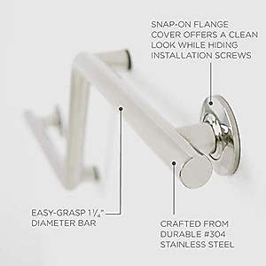 Seachrome Bathroom Grab Bar, 38 inch Stainless Steel, Right Handed Zuma Bar, 1 1/4 inch Diameter, Handicap Grab Bar, Safety Rail, Satin Stainless (Model: GWR-3638-QCR-SS)