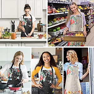 IHFAIO Apron for Women with Pockets, 2 Pcs Waterproof Floral Apron with Adjustable Neck Strap for Cooking, Baking, Gardening, Crafts
