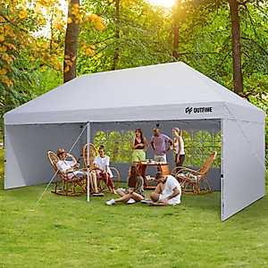 OUTFINE Canopy 10'X20' Pop Up Canopy Gazebo Commercial Tent with 4 Removable Sidewalls, Stakes X12, Ropes X6 for Patio Outdoor Party Events