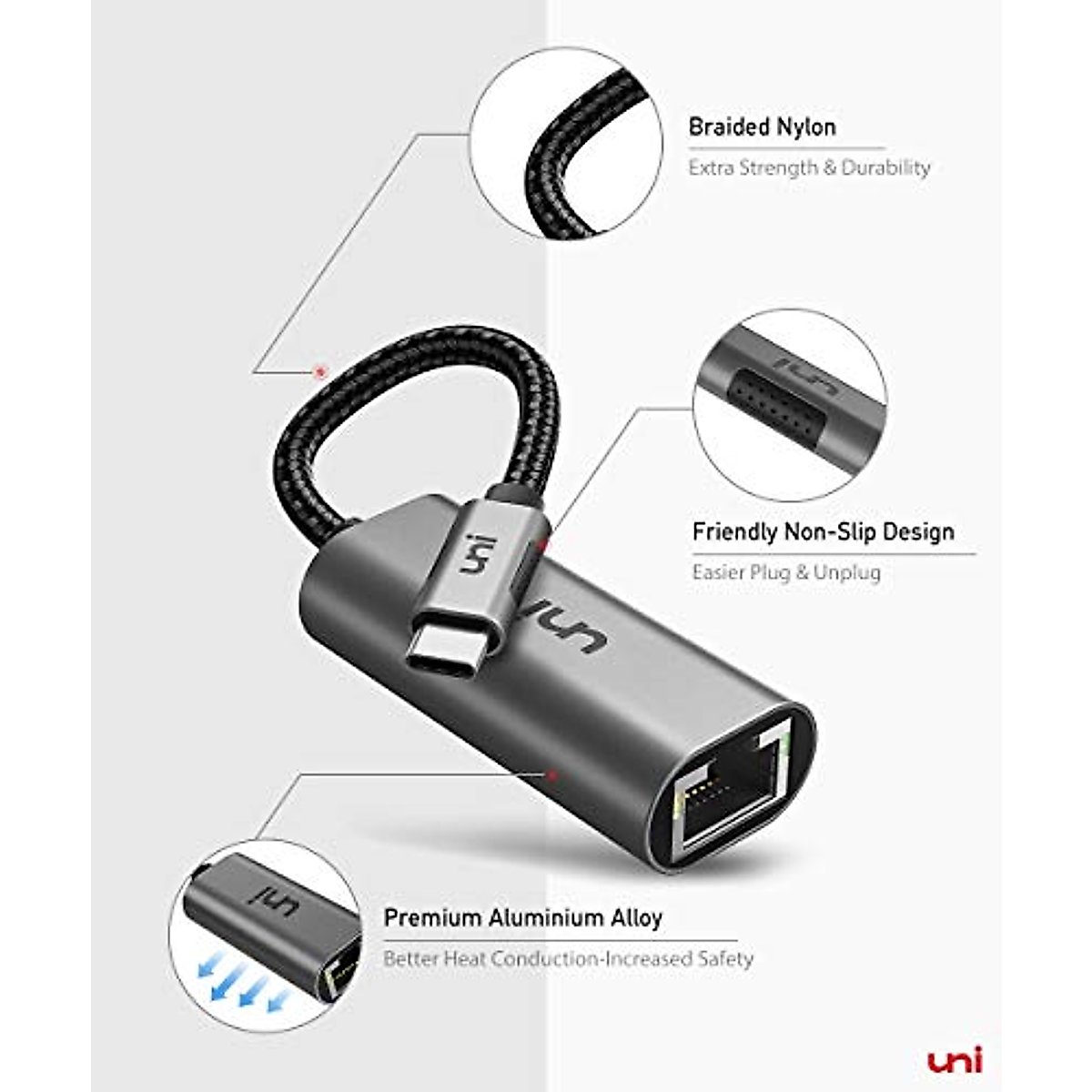 USB C to Ethernet Adapter, uni Driver Free RJ45 to USB C [Thunderbolt 3/4 Compatible], 1Gbps Type-C Gigabit Ethernet LAN Network Adapter for MacBook Pro/Air, iPad Pro, Dell XPS, Surface Laptop, Mac