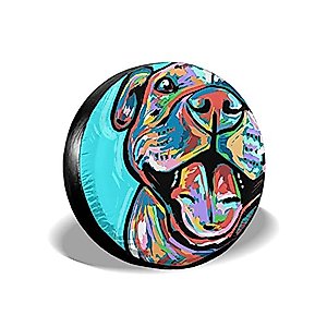 XWQWER Cute Pit Bull Painting Spare Tire Cover for Camper RV SUV Trailer Truck and Many Vehicle, Universal Fit Wheel Covers Waterproof Dustproof (Diameter 23” - 33”)