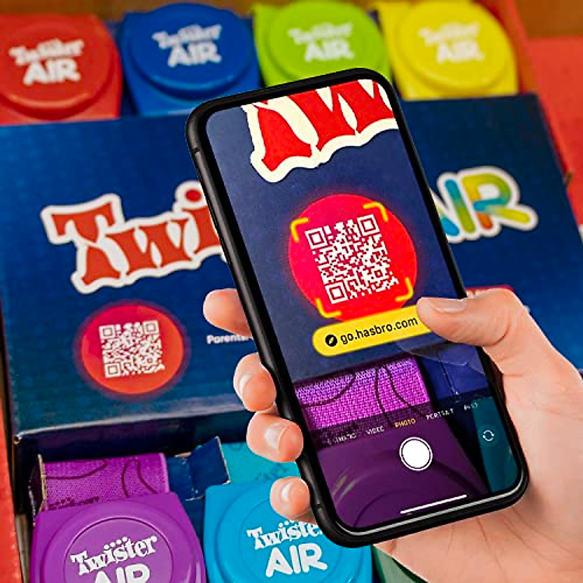 Hasbro Gaming Twister Air Game | AR App Play Game with Wrist and Ankle Bands | Links to Smart Devices | Active Party Games for Kids and Adults | Ages 8+ | for 1+ Players | F8158