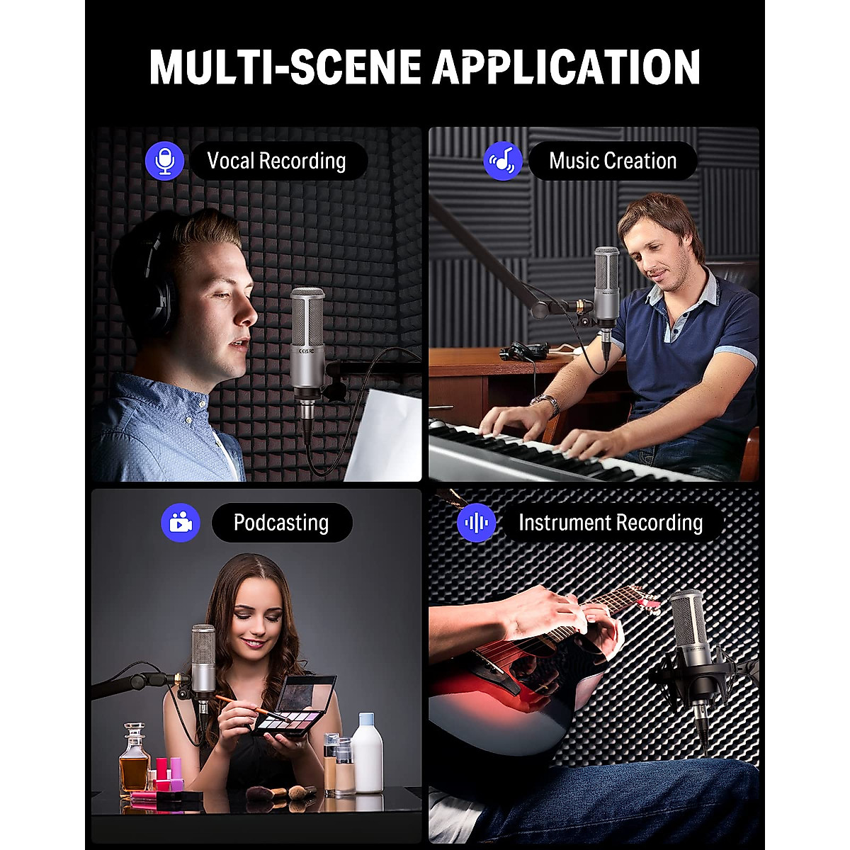 Donner Condenser Microphone, Recording Microphone for Vocal, Instruments & Music, Podcast XLR Microphone for Beginners with Pop Filter, Shock Mount, Optimized Frequency, Ideal for Home Studio, DC-20