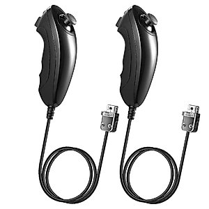 KIWITATA 2 Pack Wii Nunchuck Controllers, Nunchuk Remote Jostick Game Controller Replacement for Wii Wii U Video Game Console Black