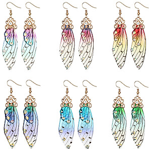 6 Pairs Earring Fairy for Women Butterfly Wing Earrings Multicolored Fairy Earrings Handmade Earrings for Women Earrings Butterfly Dangle Earrings for Wedding Jewelry
