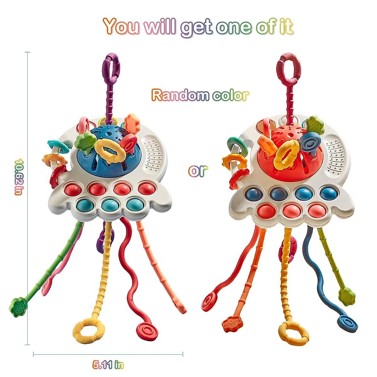 Montessori Toys for Baby: Early Educational Sensory Toys with Bell for Toddler, Rocket Silicone Pull String Activity Toys with Dimple Fidget for Fine Motor Skills Baby Travel Toy Gift (Brown)