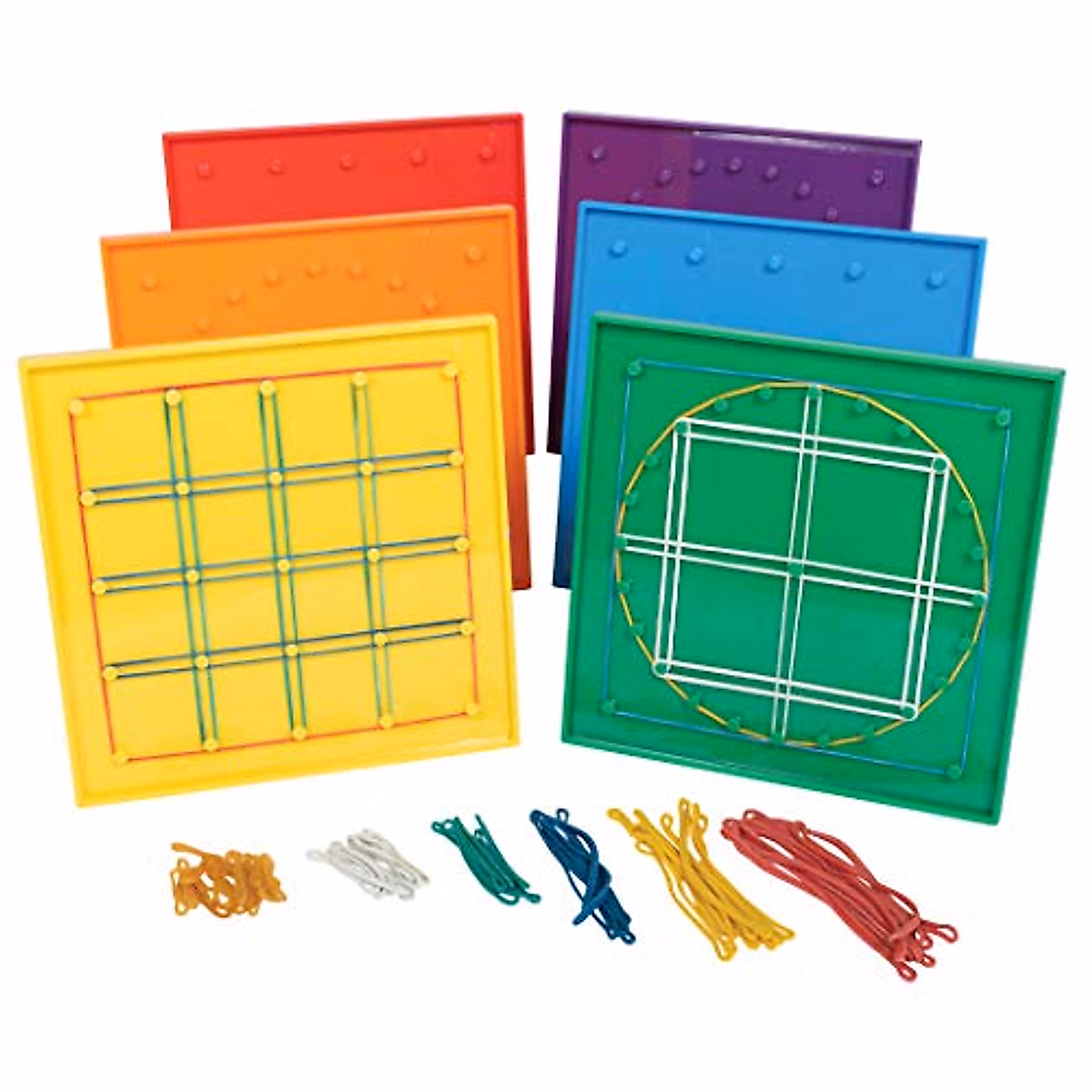 edxeducation Double-Sided Geoboards - 5 x 5 Grid/24 Pin Circular Array - Set of 6 - Includes Rubber Bands - Ideal for Ages 5+ - Geometry Math Manipulative - Teach Angles and Symmetry