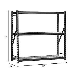 Sandusky Lee Muscle Rack ERZ772472WL3 Black Heavy Duty Steel Welded Storage Rack, 3 Shelves, 1,000 lb. Capacity per Shelf, 72" Height x 77" Width x 24" Depth, Pack of 1