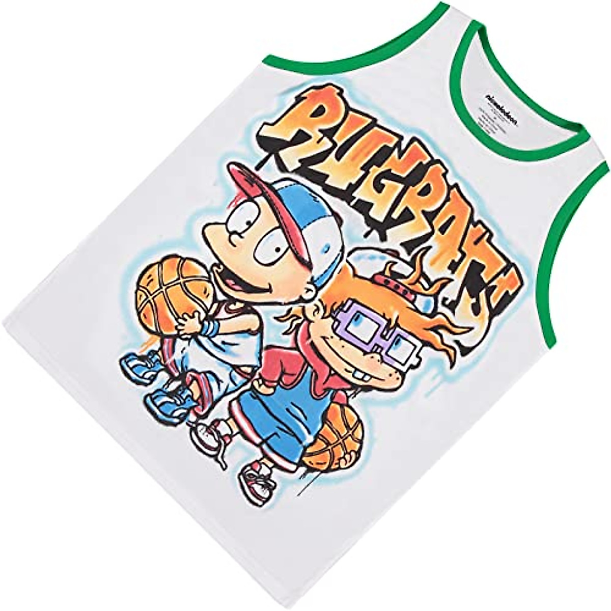 Nickelodeon Mens 90's Classic Tank - Rugrats Jersey - Reptar, Tommy, Chuckie & Phil Tanktop (White, Medium)