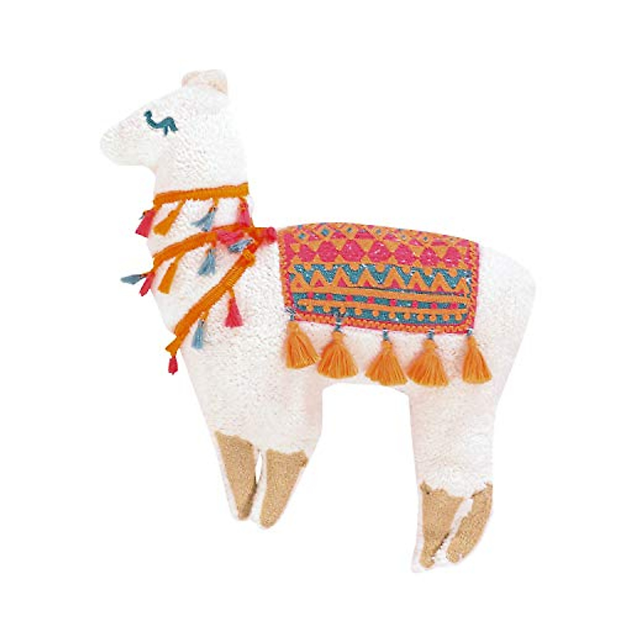 Levtex Home - Lima Llama - Decorative Pillow (19.5in H.) - Woolly Llama Shaped Pillow - White, Taupe, Orange, Forest Green, Fuchsia