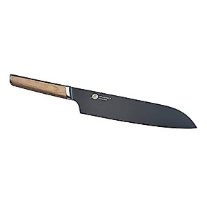 Everdure German Steel Professional Santoku Knife, 8.74 Inch Chef Knife with Titanium Coated Blade and Pakka Wood Handle, Perfect Kitchen Knife for Thinly Slicing Meat and Seafood
