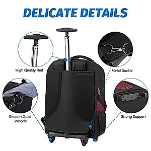 LOVEVOOK Rolling Backpack, Laptop Backpack with Wheels Waterproof Travel Backpack for Men Carry on Luggage Business Backpack fits 17 inch Laptop for Travel(17 inch,Red)