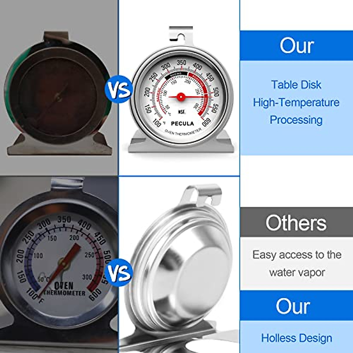 Oven Thermometer 50-300°C/100-600°F, Oven Baking Chef Thermometer Instant Read Stainless Steel Thermometer Kitchen Cooking Thermometer, Oven Temperature Gauge