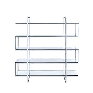 Coaster Furniture Modern Contemporary 5 Shelf Zig Zag Bookcase Etagere Metal Bookshelf Clear Tempered Glass Shelves Chrome 801304