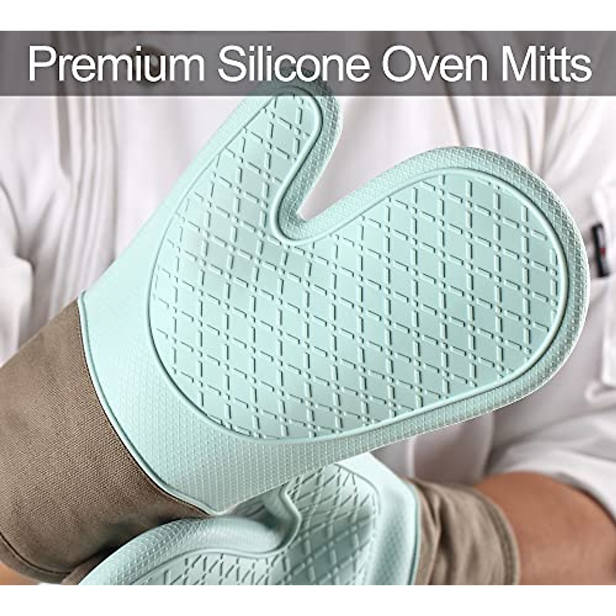 Domonic Home Oven Mitts and Pot Holders Sets, Silicone Oven Mitts Heat Resistant 600F, Oven Mitt Set Soft Lining Good Grip, Oven Gloves and Trivet Mats 4 Piece Set, Aqua Sky