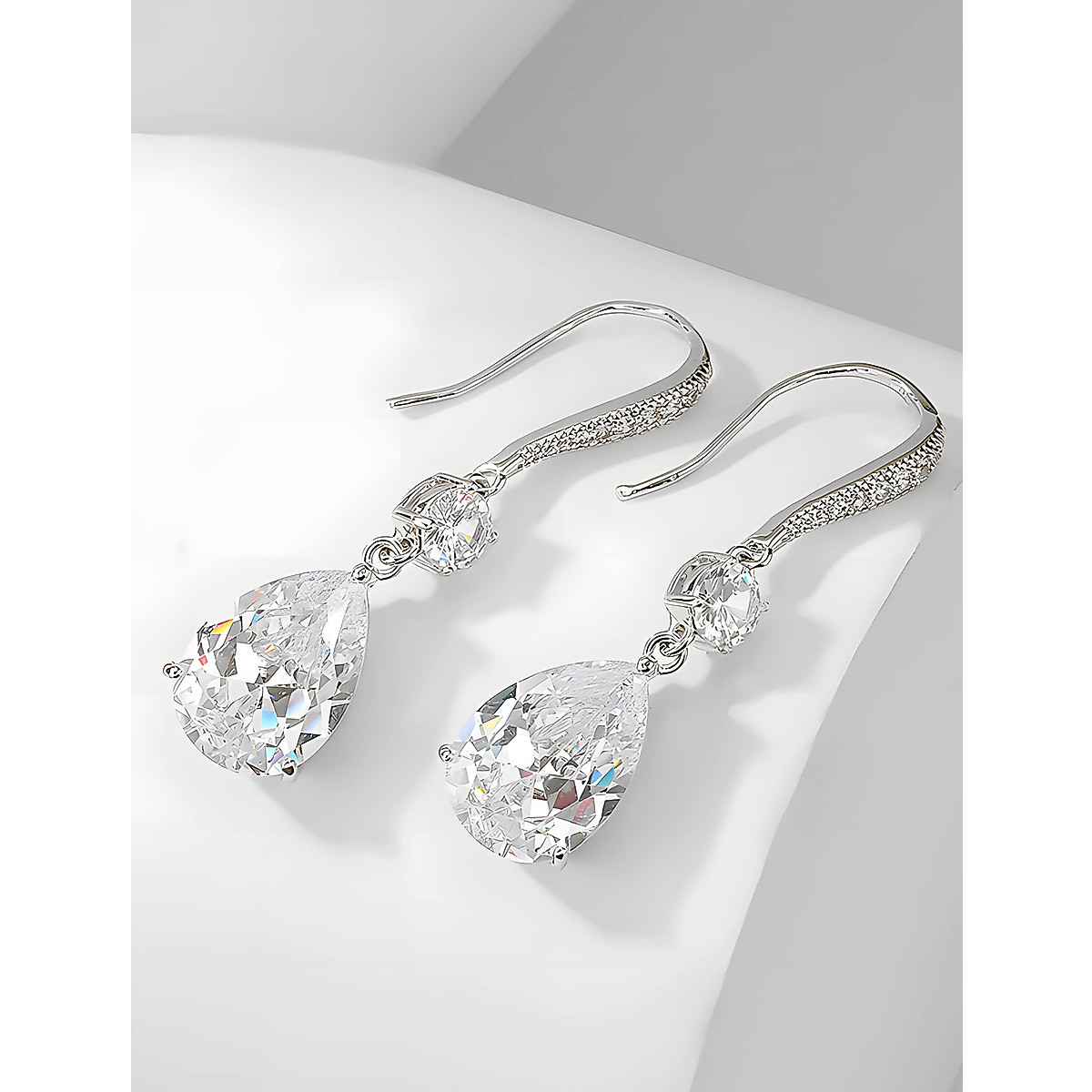 Deerllia Drop Dangle Earrings for Women, Pear Cut Cubic Zirconia Long Teardrop Wedding Bridal Earrings, Silver Gold Plated Copper Brass Micro CZ Jewelry Gifts