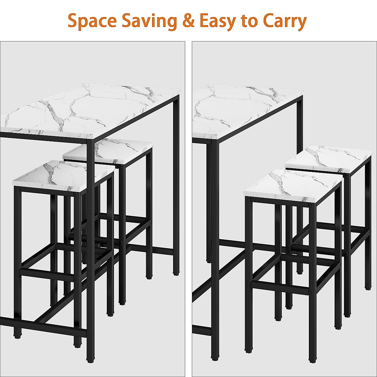 Yongchuang 5 Piece Bar Table Set, Kitchen Bar Table and Chairs Set of 4, Modern Metal Counter Height Table with Stools for Dining Room, Living Room Breakfast Table White Faux Marble Wood Top