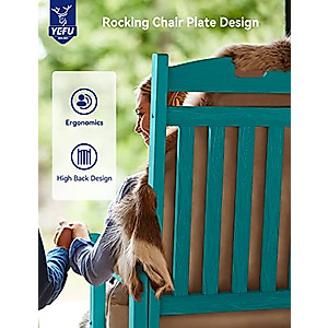 YEFU Outdoor Rocking Chair, Poly Lumber Patio Rocker Chair with High Back, Poly Rocking Chair Look Like Real Wood, Widely Used for Lawn, Porch, Backyard, Indoor and Garden,380lb Heavy Duty(Aruba Blue)