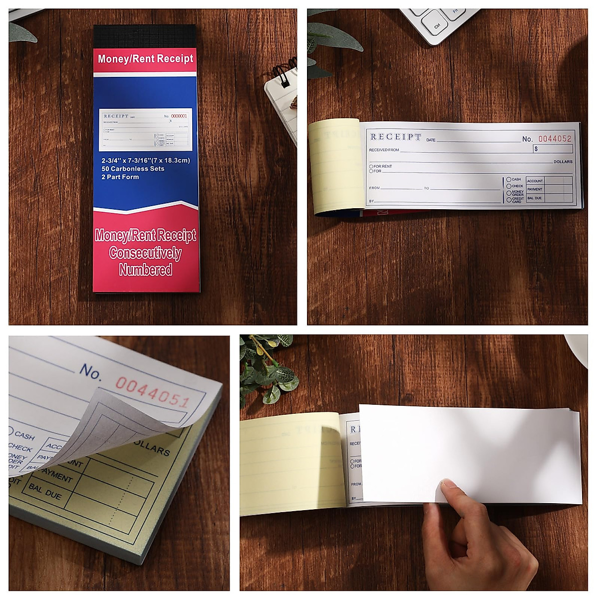 Crtiin 1 Pad Money and Rent Receipt Book 2.75 x 7.2 Inch Bound Cover 2 ...