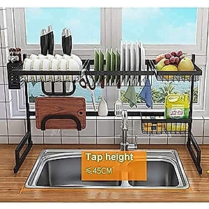 Plate Rack Dish Drainer Rack Over Sink Display Shelf Drainer Stainless Steel Kitchen Supplies Storage Shelf Utensils Holder Pan Plate Holder (Color : Black, Size : 65x32x52cm)