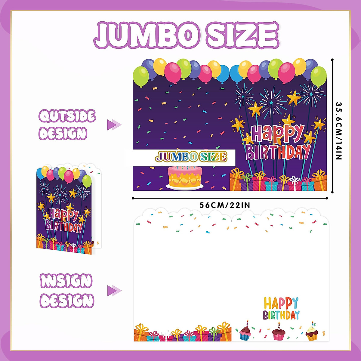 Yoqipati Jumbo Birthday Card Giant Guest Book, 14 x 22 inches Giant Large Birthday Greeting Cards for Girl Boy Birthday Supplies, Excluding Envelope(Purple)