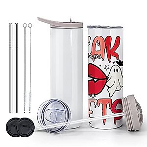 AGH 20oz Sublimation Tumblers with Handle Leak-proof Straight Skinny Tumblers with 2 Lids, Stainless Steel Insulated Vacuum Coffee Tumbler with Lid and Straw, 2 Pack Sublimation Blanks Travel Tumbler