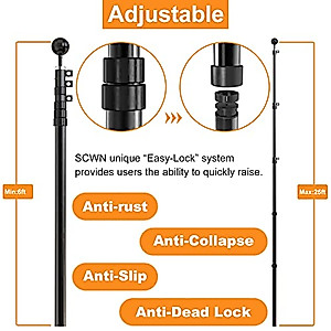 SCWN Flag Pole for Outside in Ground-25FT Telescoping Extra Thick Heavy Duty FlagPole for Yard,with 3x5 American Flag,Telescopic Adjustable Outdoor Flag Poles,for Commercial or Residential(Black)