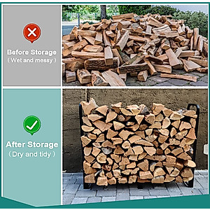 Fandature 4Ft Firewood Rack Adjustable Fireplace Wood Holder For Outdoor Indoor Storage Log - Heavy Duty Fire Log Lumber Stand Stacker, Black