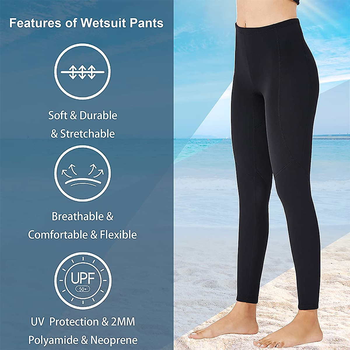 Wetsuit Pants Women Men Neoprene Long Pants 2MM Diving Swimming Surfing Leggings, 3MM 1.5MM Swim Tights Pant Wetsuits Shorts Warm Sun Protection for Snorkeling Scuba Water Sports (2mm Women, M)