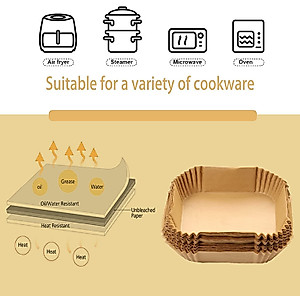 Air Fryer Disposable Paper Liner, 100PCS Non-stick Disposable Liners, Baking Paper for Air Fryer Oil-proof, Water-proof, Food Grade Parchment for Baking Roasting Microwave (100Pcs-7.9 inch)