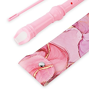 Jasenna Recorder Instrument for Beginner Kids Adults,8-Hole Soprano Descant Recorder Music Flute with with Cleaning Rod & Leather Case For School Student Home Entertainment(2-Pink Splash-ink)