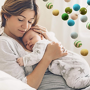 Glaciart One St. Patrick's Day Felt Ball Garland - Pre-Assembled Irish Party Decoration - Pompom Party Decor - 100% Natural Wool Pom Poms with Cotton String - 8 Feet