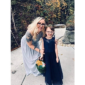 Glamulice Navy Blue Flower Girls Lace Bridesmaid Dress Long A Line Wedding Pageant Dresses Tulle Party Gown Birthday Elegant Fancy Holiday Evening Prom Princess Dance Christmas Ball Gown Formal 11 12