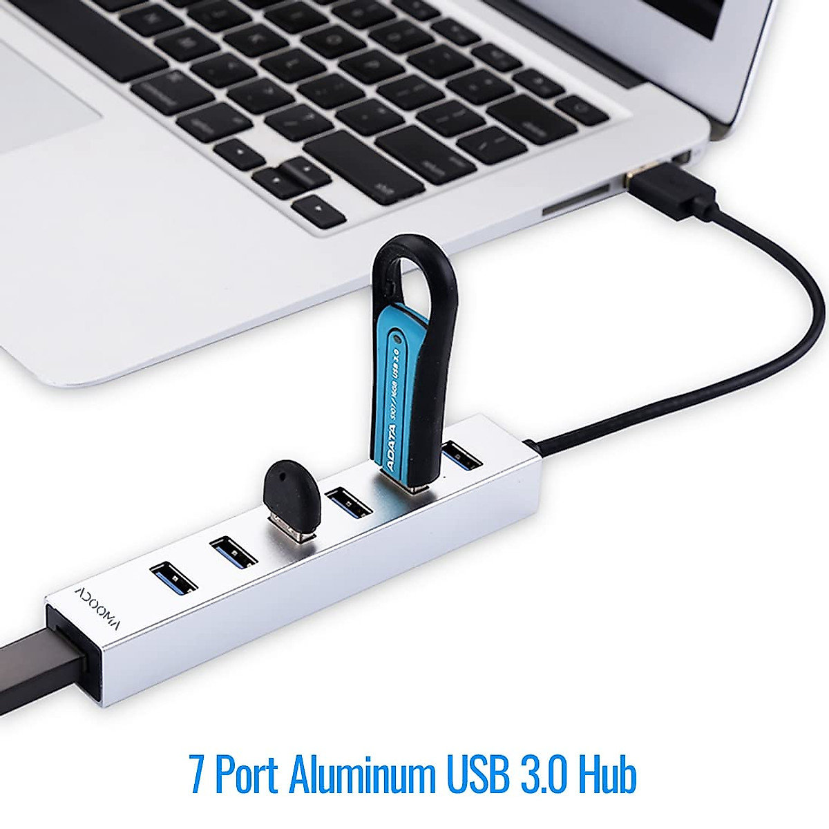 USB Hub 7 Port USB Expander, ADOOMA Multiport USB 3.0 Desk Data Hub Extender Adapter for PC Laptop PS5 Aluminum Grey