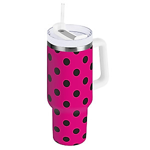 GAIGEO Hot Pink Polka Dots Tumbler Cups, Reusable 30 Oz Tumbler with Lid and Straw, Double Wall Vacuum Insulation, Suitable for Family Office Sport