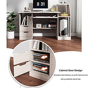 U&G Wooden Computer Desk Study Writing Table,Home Office Desk with Drawers and Storage Shelves,Pc Laptop Table with Keyboard Tray for Bedroom Small Spaces Workstation-D 114x40x92cm(45x16x36inch)