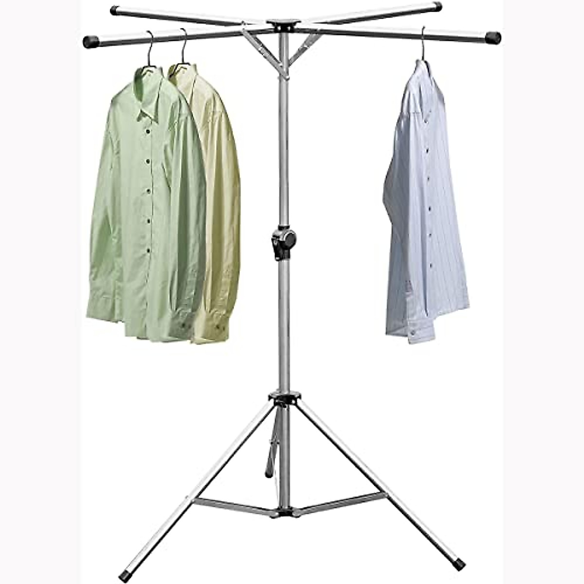 OWOT Foldable Clothes Drying Laundry Rack Portable Space Saving, Adjustable High Capacity 4 Poles Stainless Steel Laundry Drying Rack, Collapsible Space Saving Indoor Outdoor Use,Silver