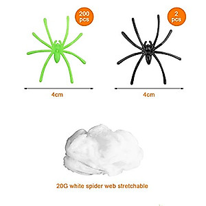 WXJ13 Halloween Decorations Spider Webs with 200 Glow Spiders Spooky Spider Webbing with 2 Black Fake Spiders for Halloween Party Decorations