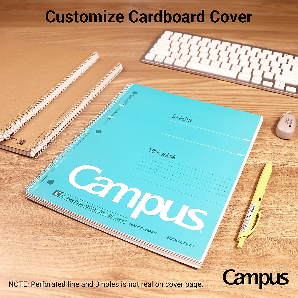 KOKUYO Spiral Notebook, 3 Pack Campus 10-1/2" x 8" Subject Notebooks with College Ruled, 80 Sheets, Pink Blue Green 3 Holes School Spiral Journal for Work Study Note Taking (WSG-SU-400G1×3)