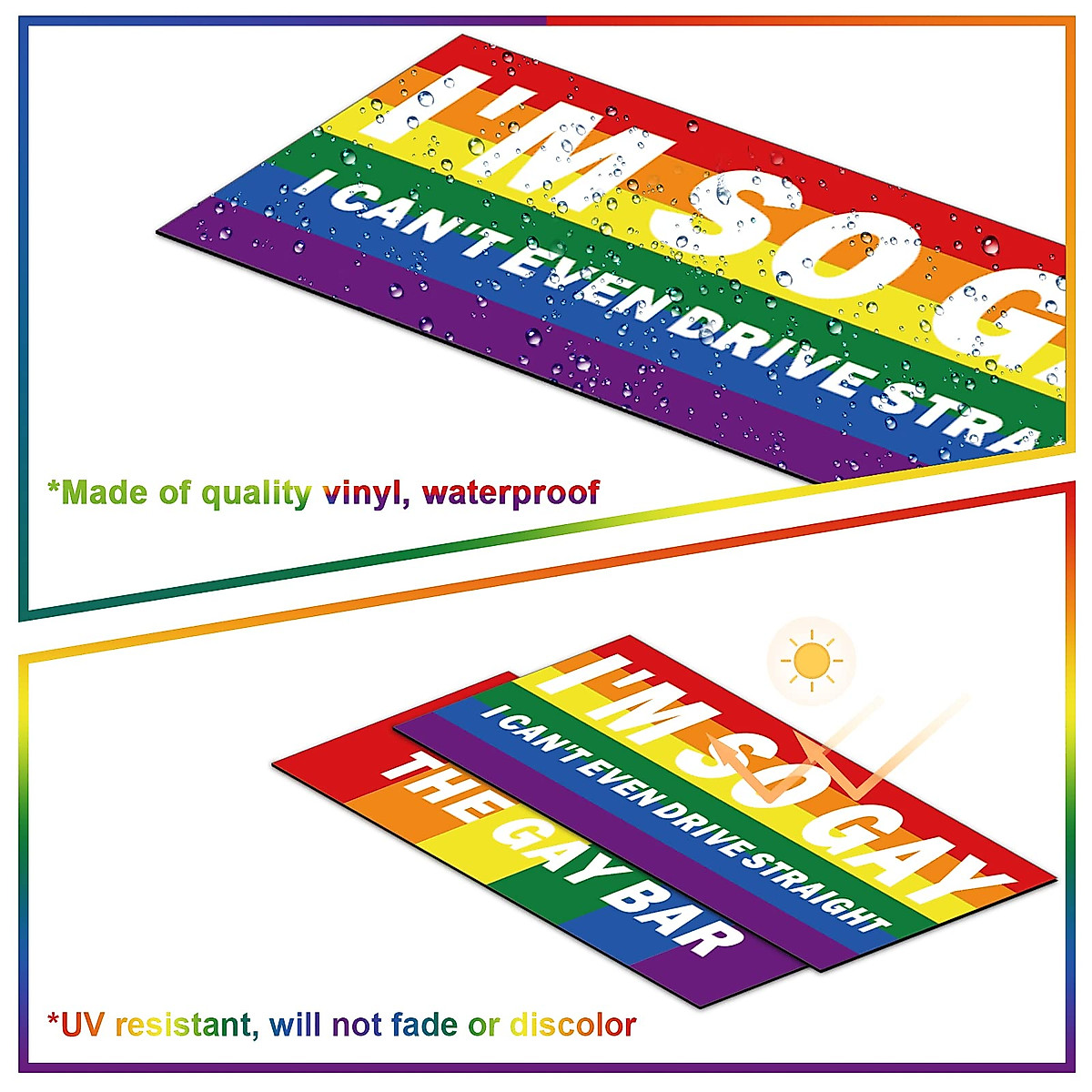 10 Pcs Magnetic Bumper Decals Funny Bumper Stickers Rainbow Car Decals Prank Car Stickers Gay Pride Magnets for Vehicles Truck Car Refrigerator