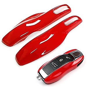 iJDMTOY Direct Replacement Sports Red Finish Key Fob Side Panel Trims Compatible with Porsche Cayenne Panamera Macan 911, etc