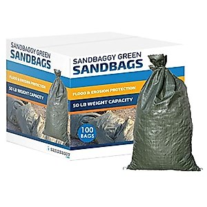Sandbaggy - Heavy Duty Empty Sandbags For Flooding (14" X 26") - Poly Sand Bags - Flood Barrier, Weight, Construction, Earth Bag Homes - Reusable, UV Resistant - Tie Strings Attached (100 Bags)