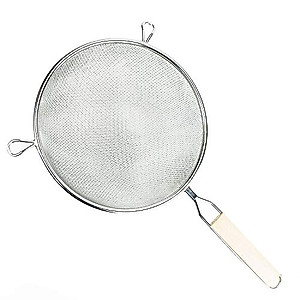 Huji Stainless Steel Fine 8" Double Mesh Food Strainer Colander Sieve Sifter with Wooden Handle for Kitchen Rice Pasta Noodles (1 Pack, 8")