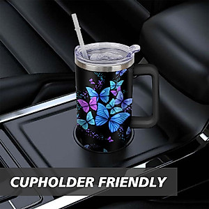 Thmasamwr Butterfly Tumbler With Lid, Straw and Handle - 40oz Stainless Steel Travel Coffee Mug Water Bottle - Gift Cup for Women and Girls