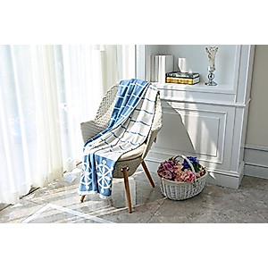 Mika Home Nautical Reversible Cozy Bamboo Fiber Oversized Throw Bed Blankets for Couch, Sofa, Travel, 50X70”, Blue, White