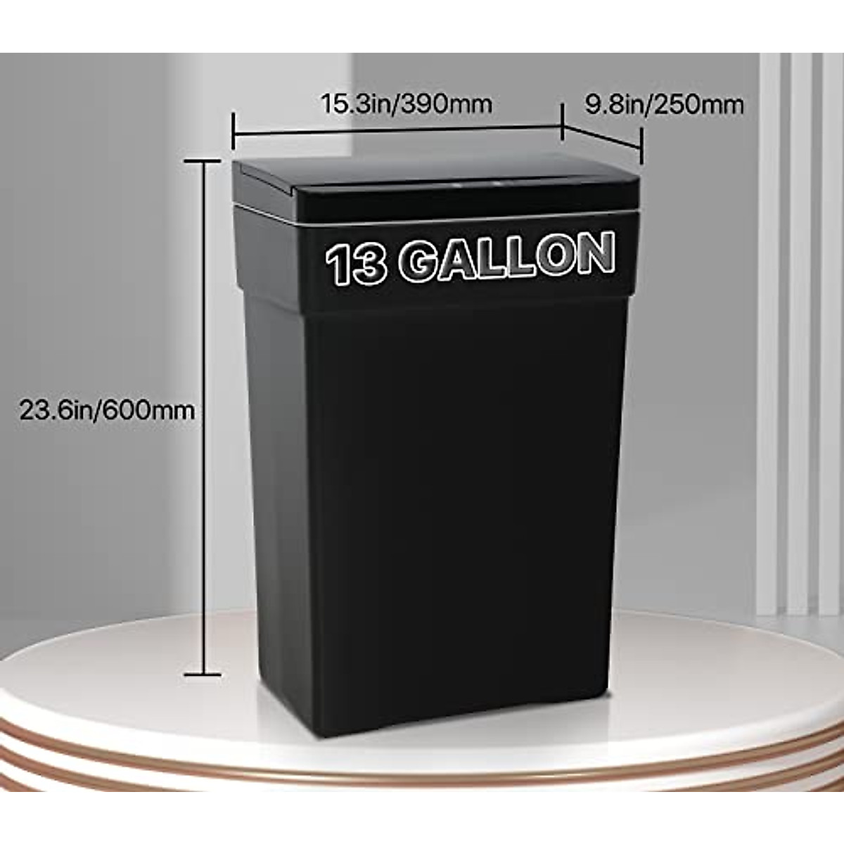 13 Gallon Trash Can Automatic Touch-free Kitchen Garbage Can, Plastic Large Capacity Bathroom Rubbish Can with Lid and Motion Sensor, Smart Trash Can Waste Bin for living Room Office Narrow Space, Black