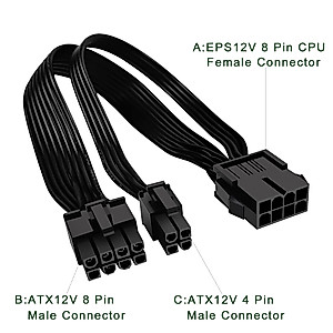 JZYMOD EPS12V CPU 8 Pin Female to CPU ATX 8 Pin and ATX 4 Pin Male Power Supply Extension Cable