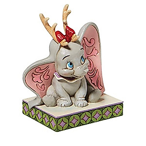 Enesco Disney Traditions by Jim Shore Dumbo with Reindeer Antlers Personality Pose Figurine, 4.21 Inch, Multicolor