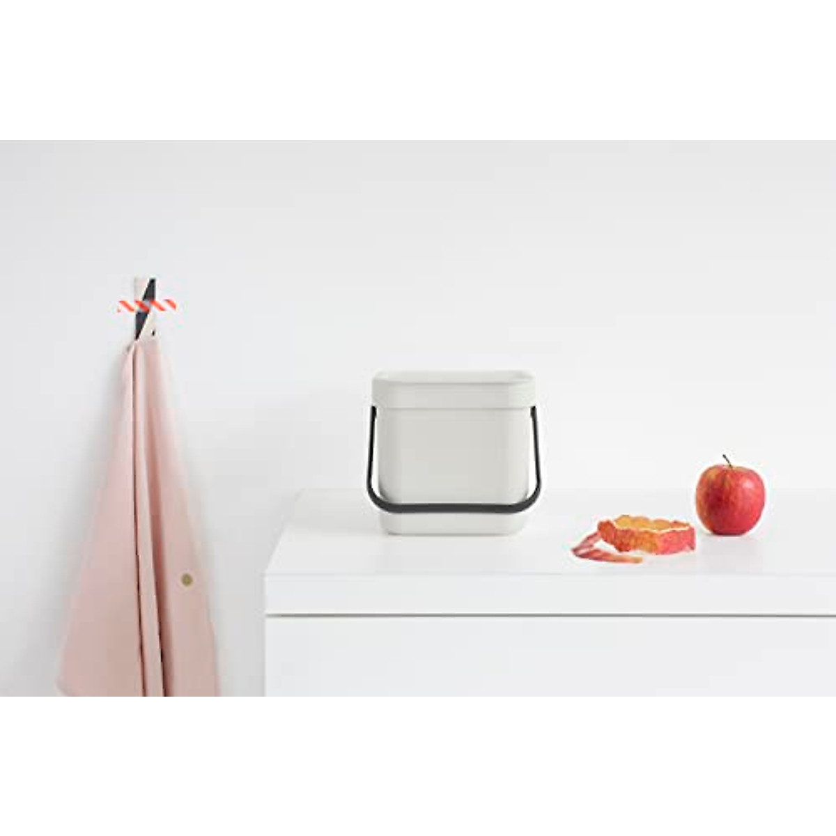 Brabantia Sort & Go Food Trash Can (0.8 Gal/Light Gray) Small Countertop Kitchen Compost Caddy with Handle & Removable Lid, Easy Clean
