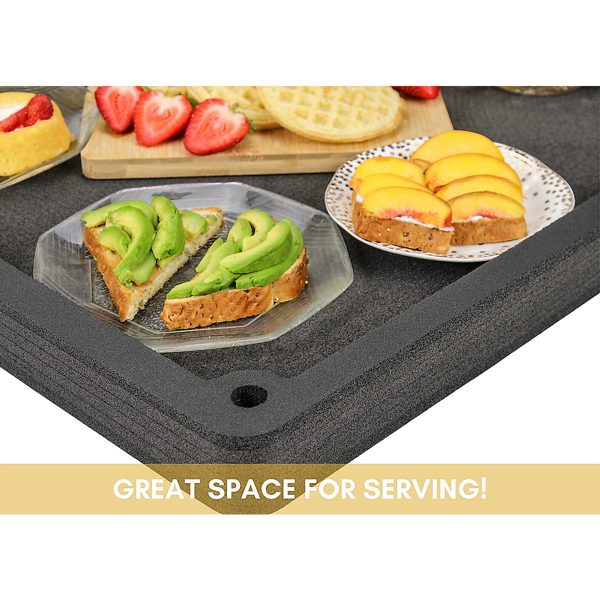 Polar Whale Floating Breakfast Table Serving Buffet Tray Drink Holders for Swimming Pool or Beach Party Float Lounge Refreshment Durable Black Foam UV Resistant with Cup Holders 24 Inches Wide